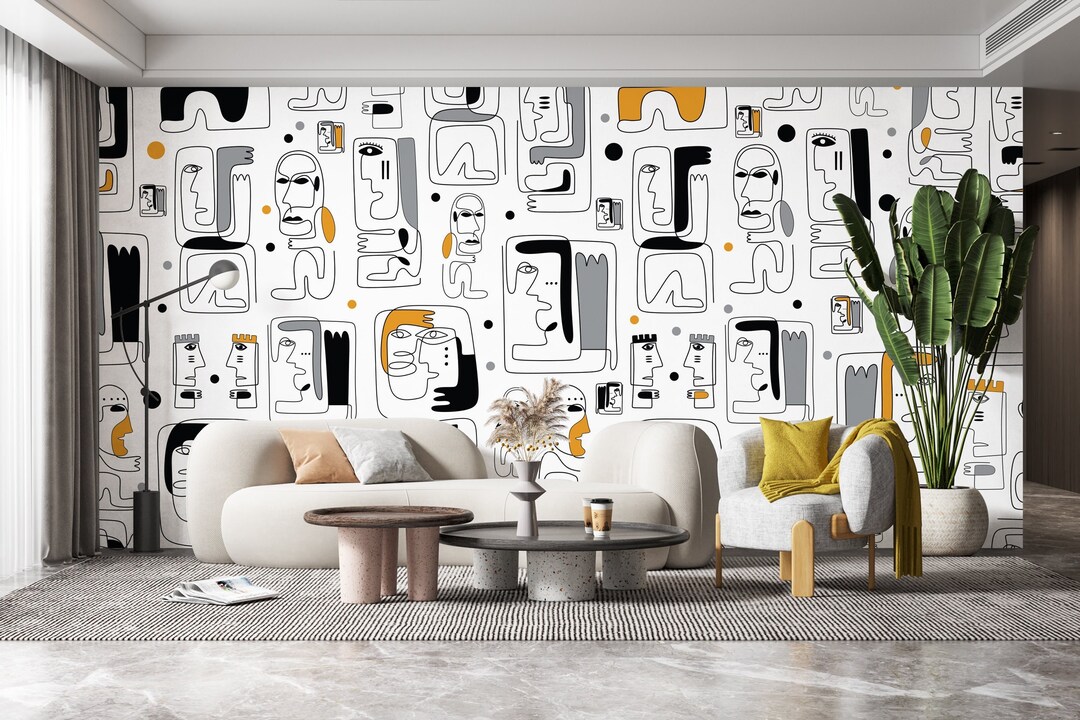 White Background / Line Art Face Wallpaper / Abstract Art / - Etsy Canada