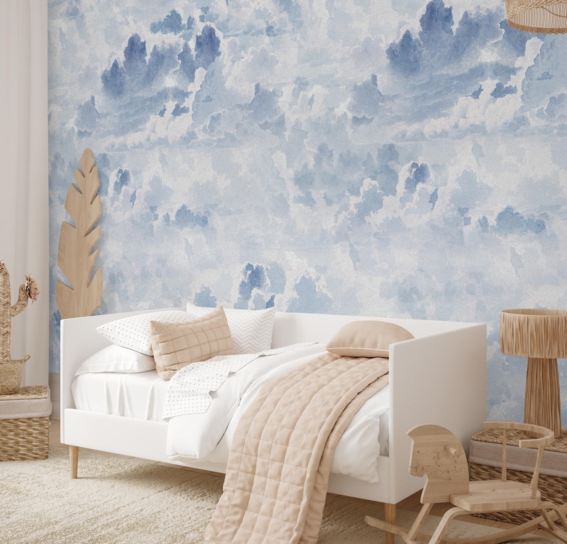 Peel and Stick Nursery Wallpaper Mural: Blue Sky Cloud Design - Etsy UK