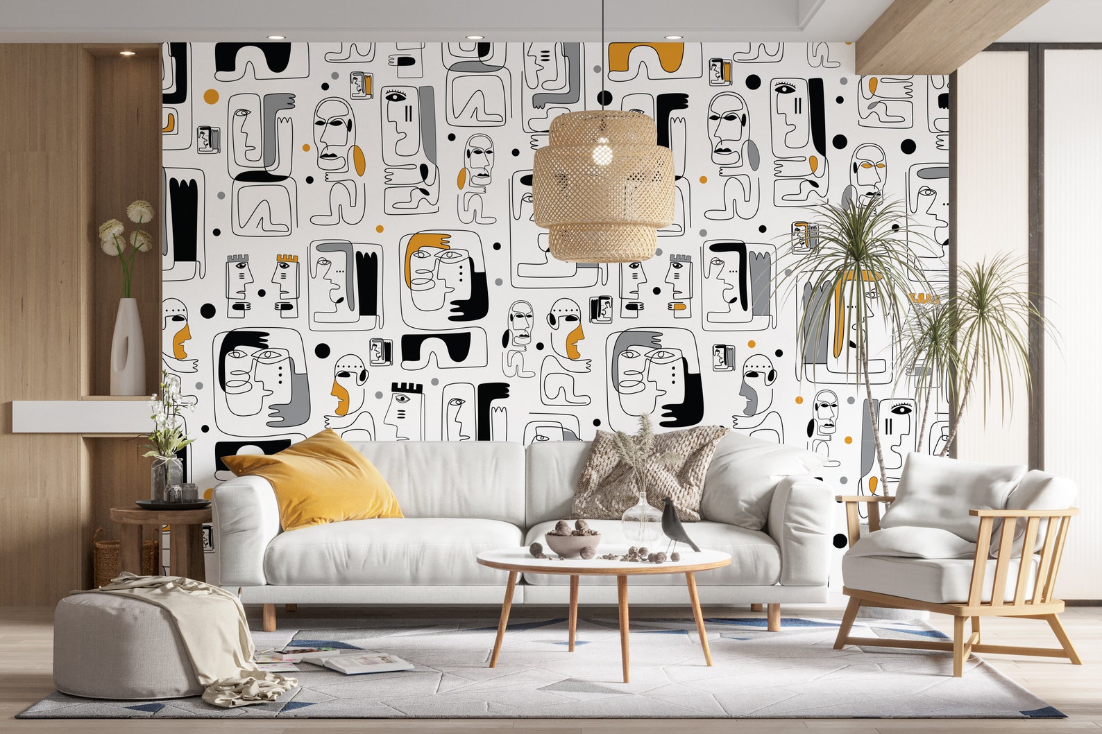 White Background / Line Art Face Wallpaper / Abstract Art / - Etsy