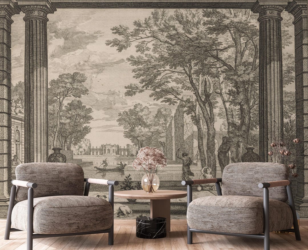 Rustic Forest Wallpaper, Historical Lake Landscape Mural, Peel and ...