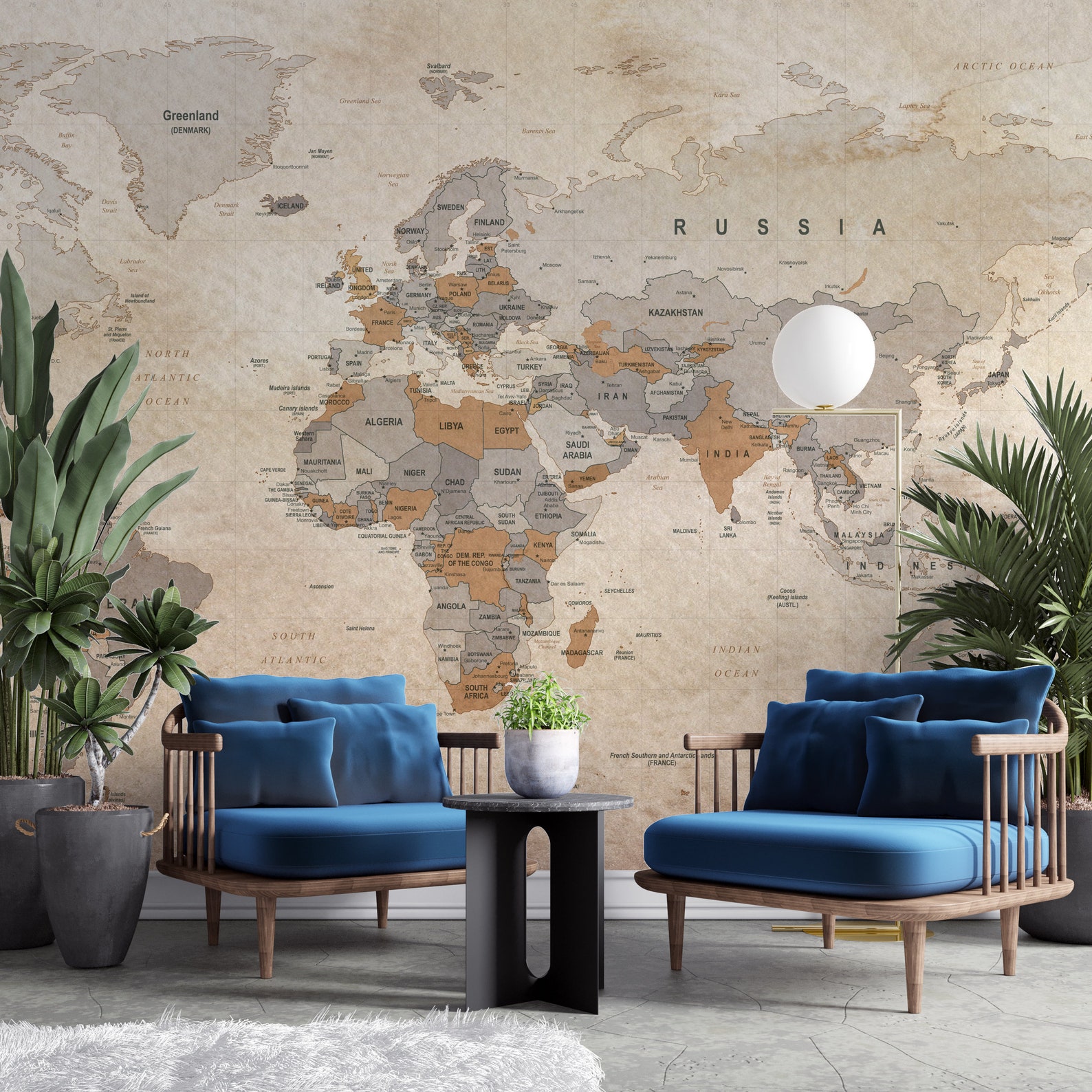Beige World Map Wallpaper World Map Wallpaper Office Wallpaper Self ...