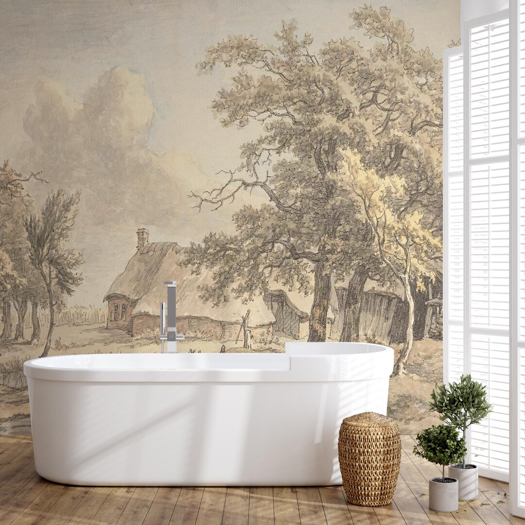 Vintage Rustic Wallpaper, Panoramic Forest Tree Landscape Peel and ...