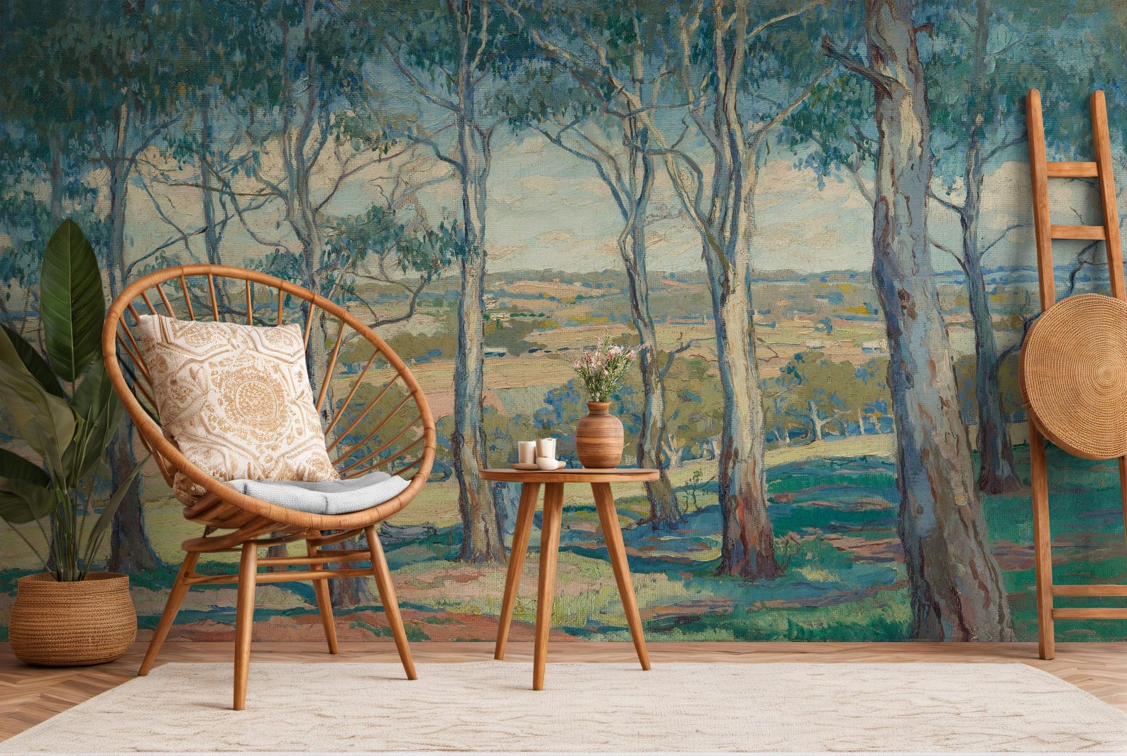 Forest Landscape Mural: Rural Painting Design Peel and Stick Wallpaper ...