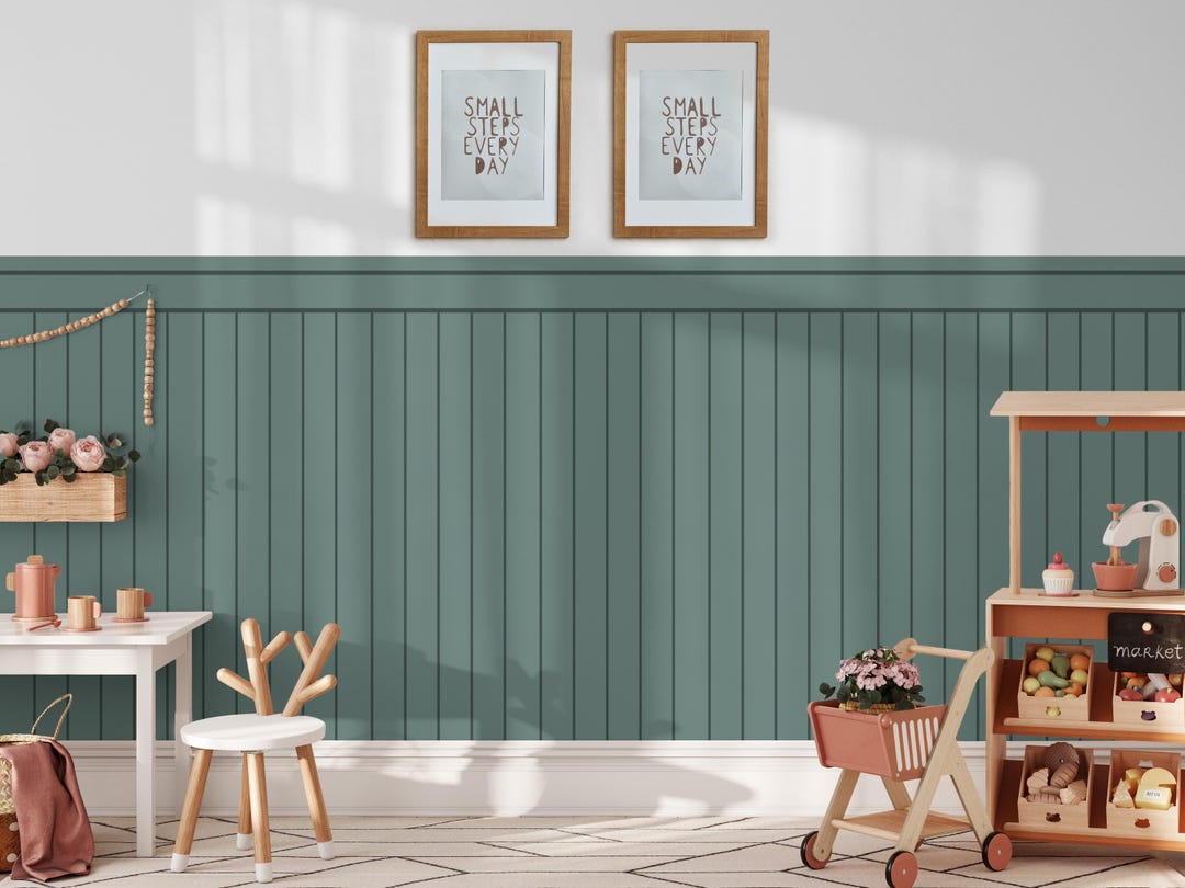 Wooden-style Panel Wallpaper, Half-wall Panelling Mural, Bottom Wall ...
