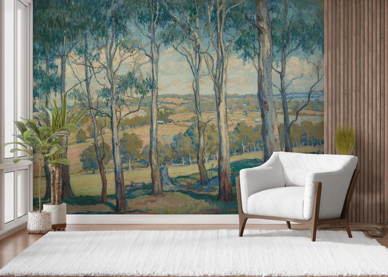 Forest Landscape Mural: Rural Painting Design Peel and Stick Wallpaper ...