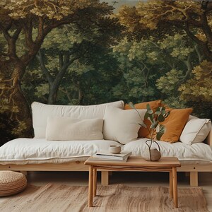 Rustic Dark Forest Wallpaper Mural, Wooded Landscape With Stag Hunt ...