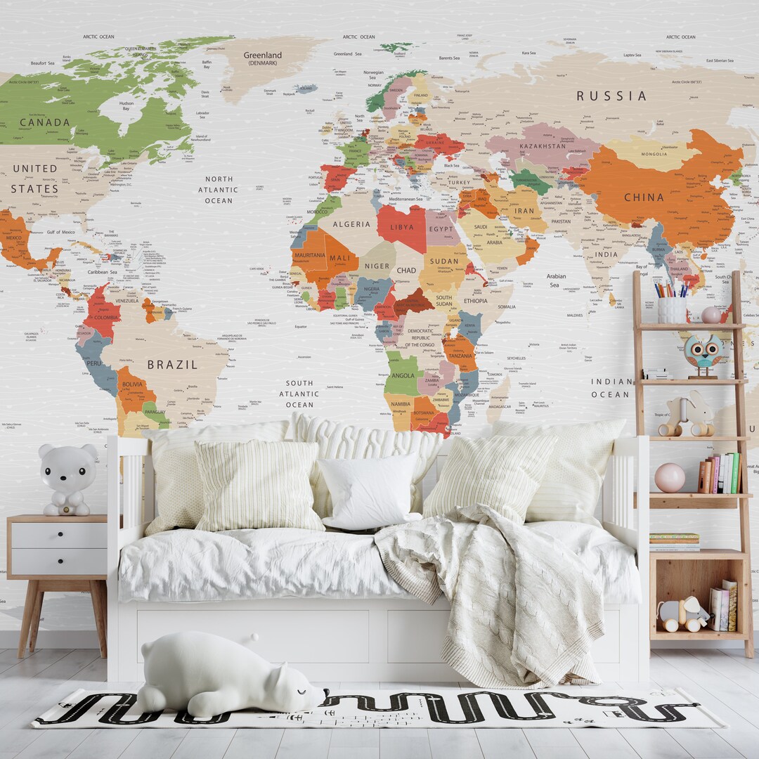 Colorful World Map Wallpaper Large World Map Wallpaper Wall Mural Self ...