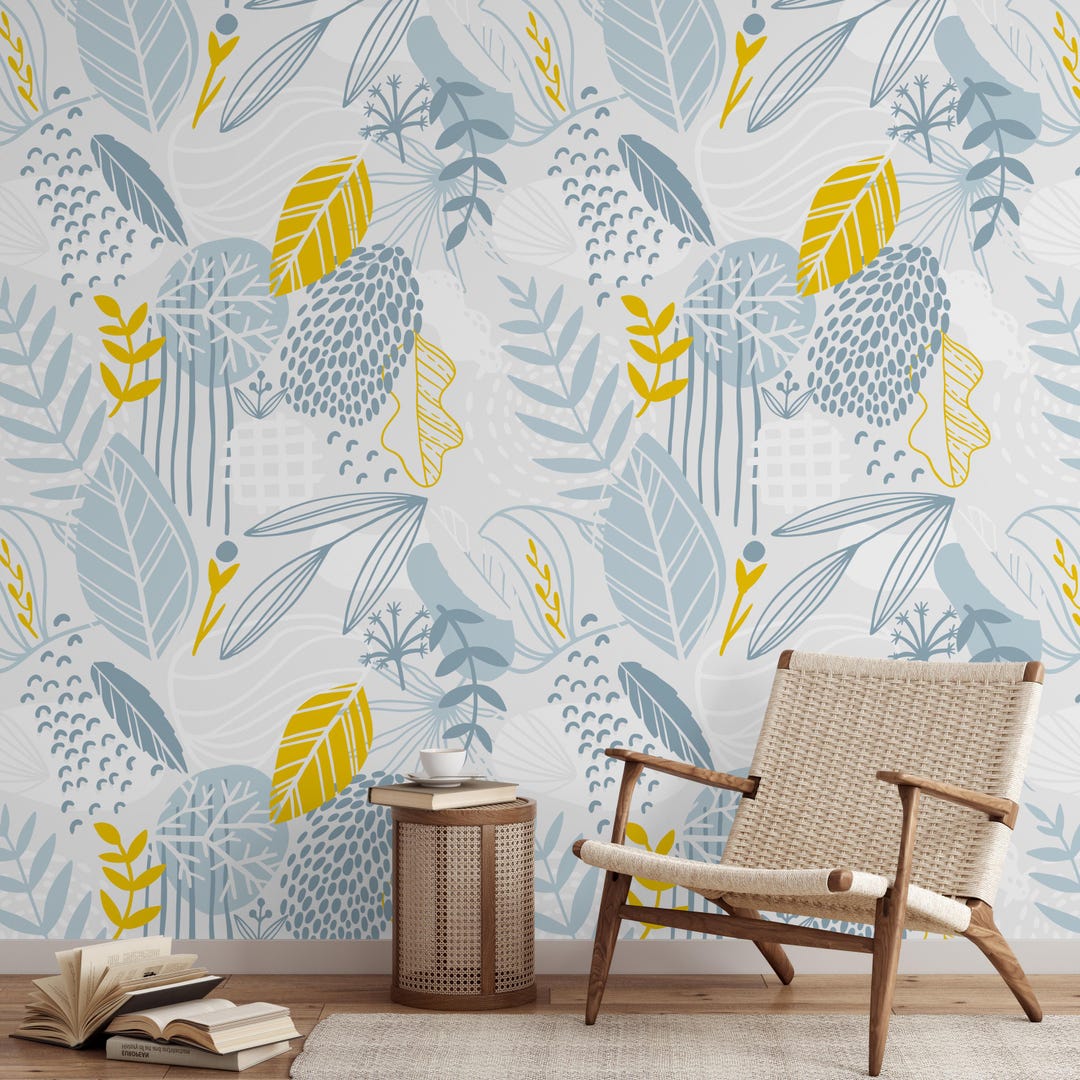 Botanical Wallpaper, Whispering Leaves Peel & Stick Mural, Scandinavian ...