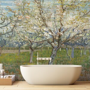 The Pink Orchard Vincent Van Gogh Wallpaper, Rustic Landscape Mural ...