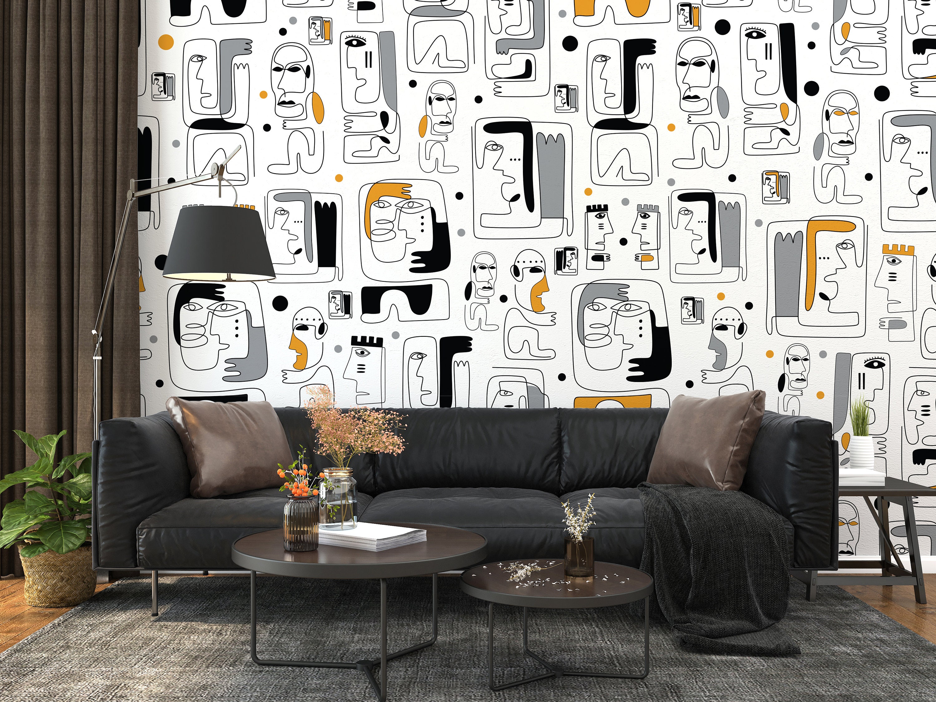 White Background / Line Art Face Wallpaper / Abstract Art / | Etsy