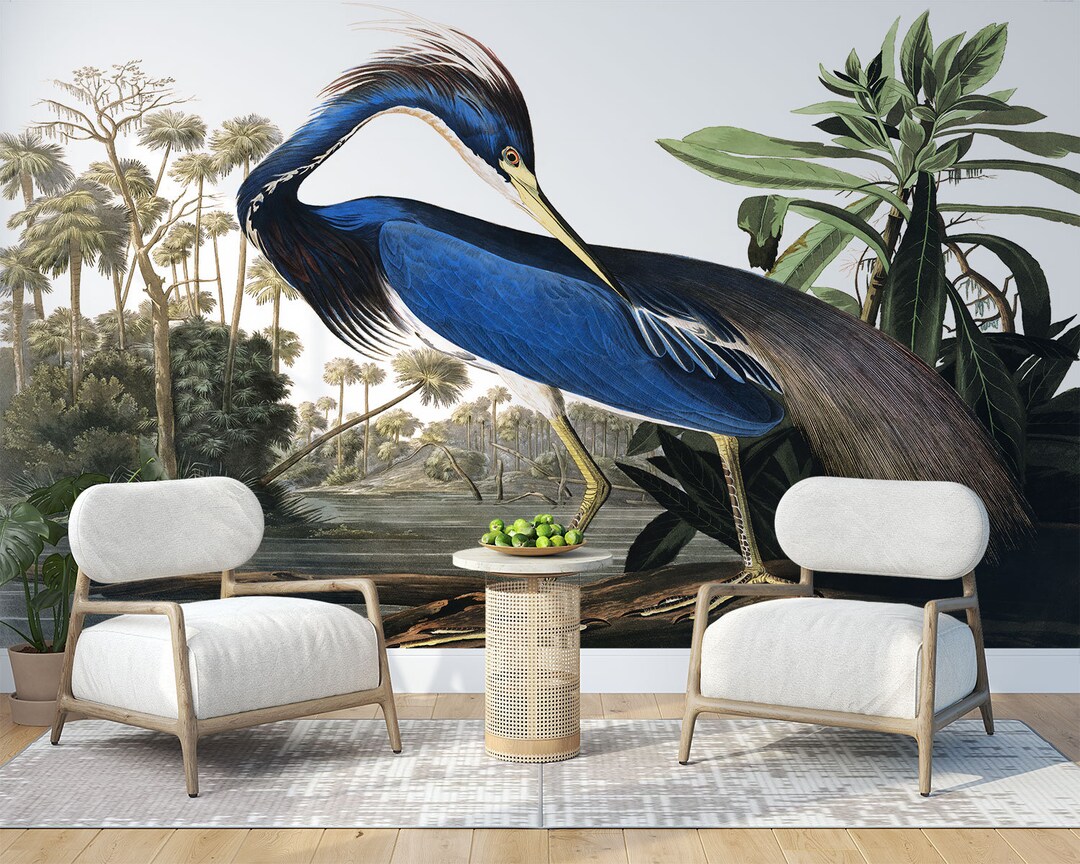 Blue Heron Bird Wallpaper Tropical Jungle Wallpaper Animal Self Adhesive Wallpaper Removable ...