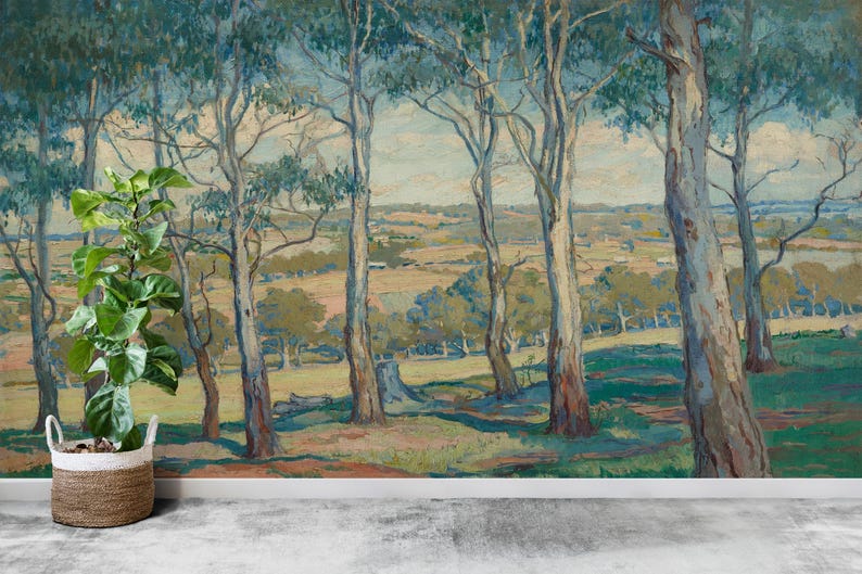 Forest Landscape Mural: Rural Painting Design Peel and Stick Wallpaper ...