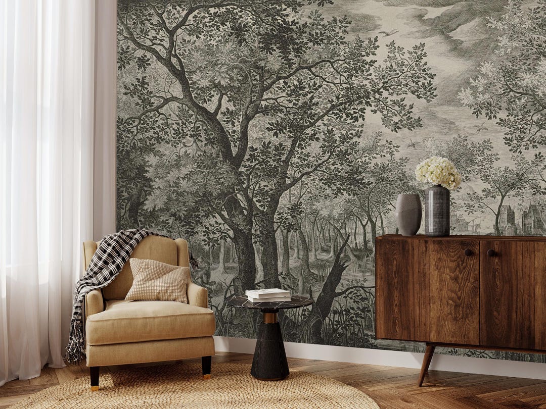 Vintage Forest Wall Mural, Rustic Peel and Stick Wallpaper, Woodland ...