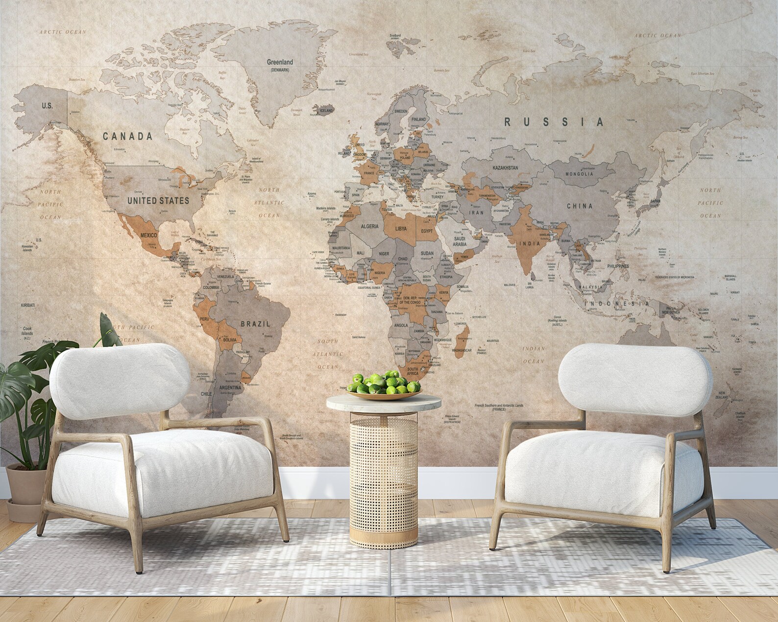 Beige World Map Wallpaper World Map Wallpaper Office Wallpaper Self ...