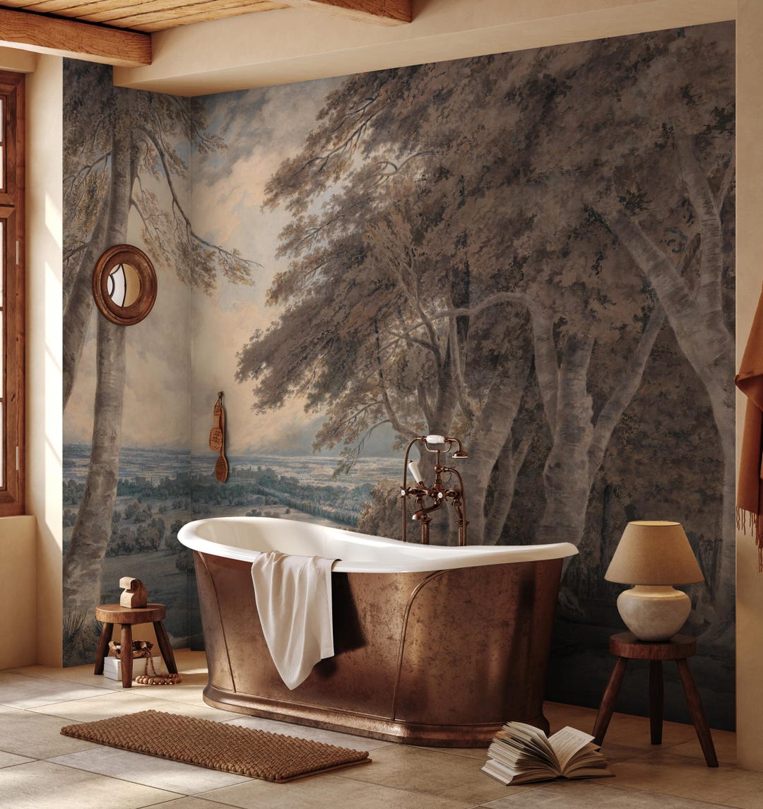 Rustic Forest Wallpaper Mural: Vintage Peel and Stick Wall Art - Etsy
