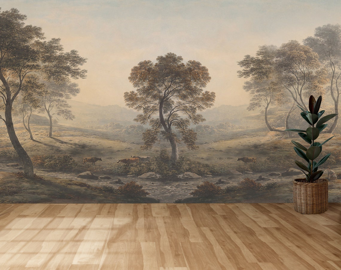 Vintage Scenic Wallpaper / Landscape Panoramic Wallpaper / - Etsy
