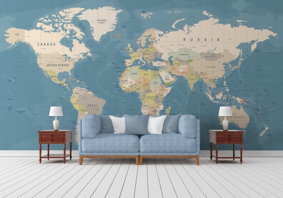 Customized Large World Map Wallpaper World Map World Map | Etsy