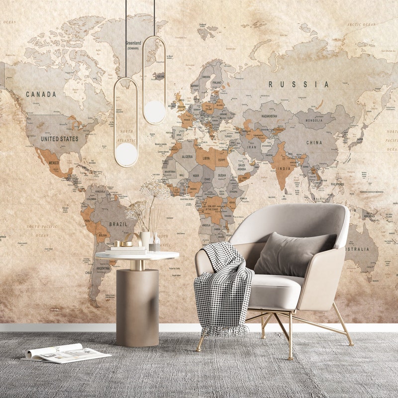 World Map Wall Mural - Etsy