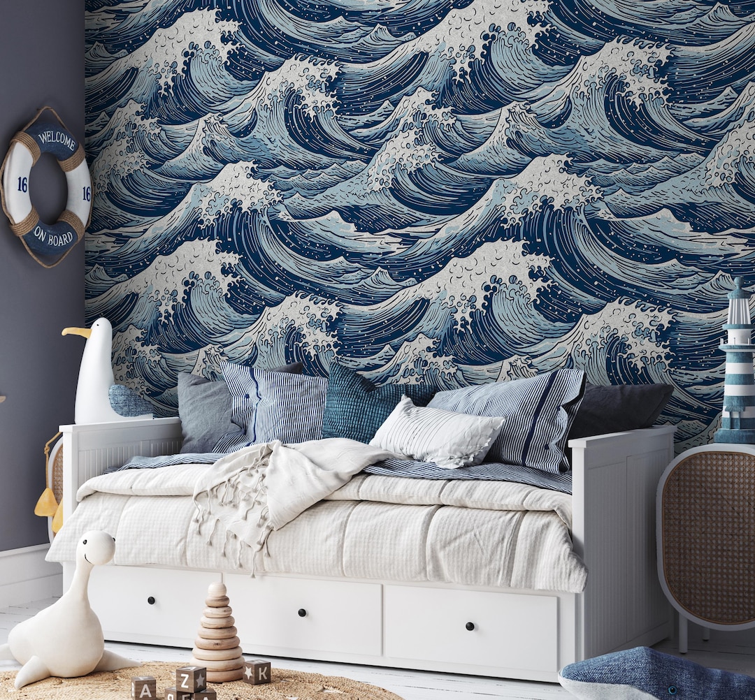 Ocean Wave Nursery Wall Mural, Sea Theme Peel and Stick or Traditional ...
