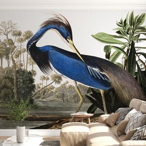 Blue Heron Bird Wallpaper Tropical Jungle Wallpaper Animal Self Adhesive Wallpaper Removable ...