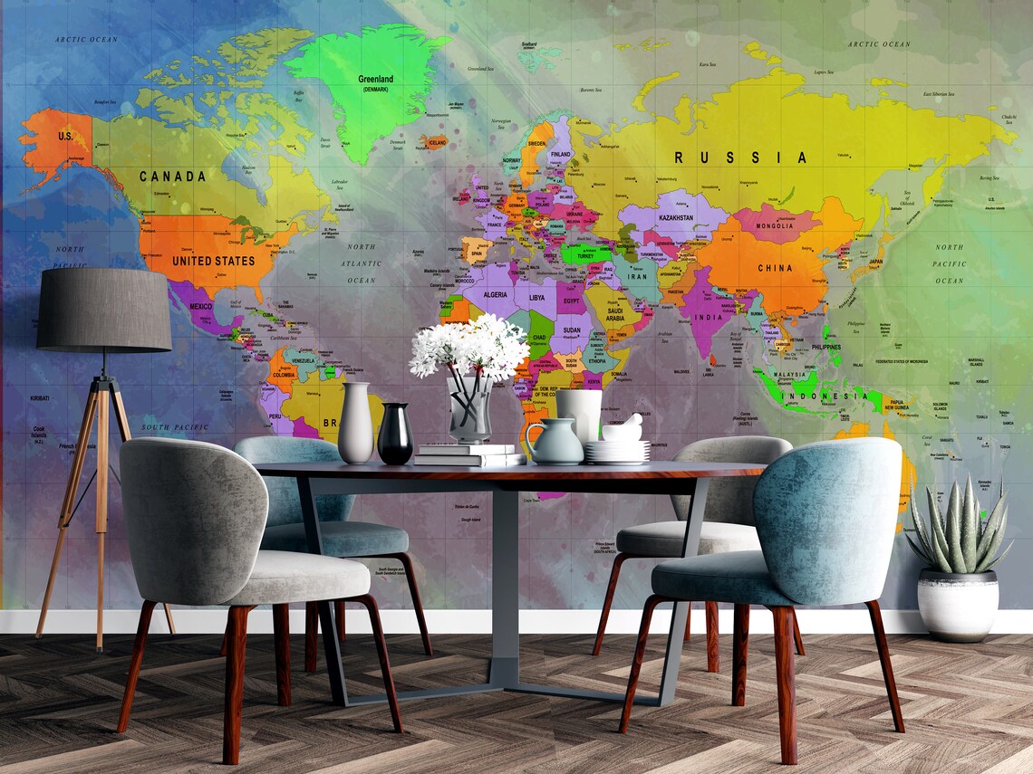 Customized Large World Map Wallpaper World Map World Map - Etsy