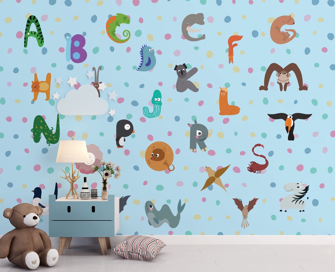 Kids Alphabet Wallpaper Kids Wallpaper Animal Alphabet - Etsy