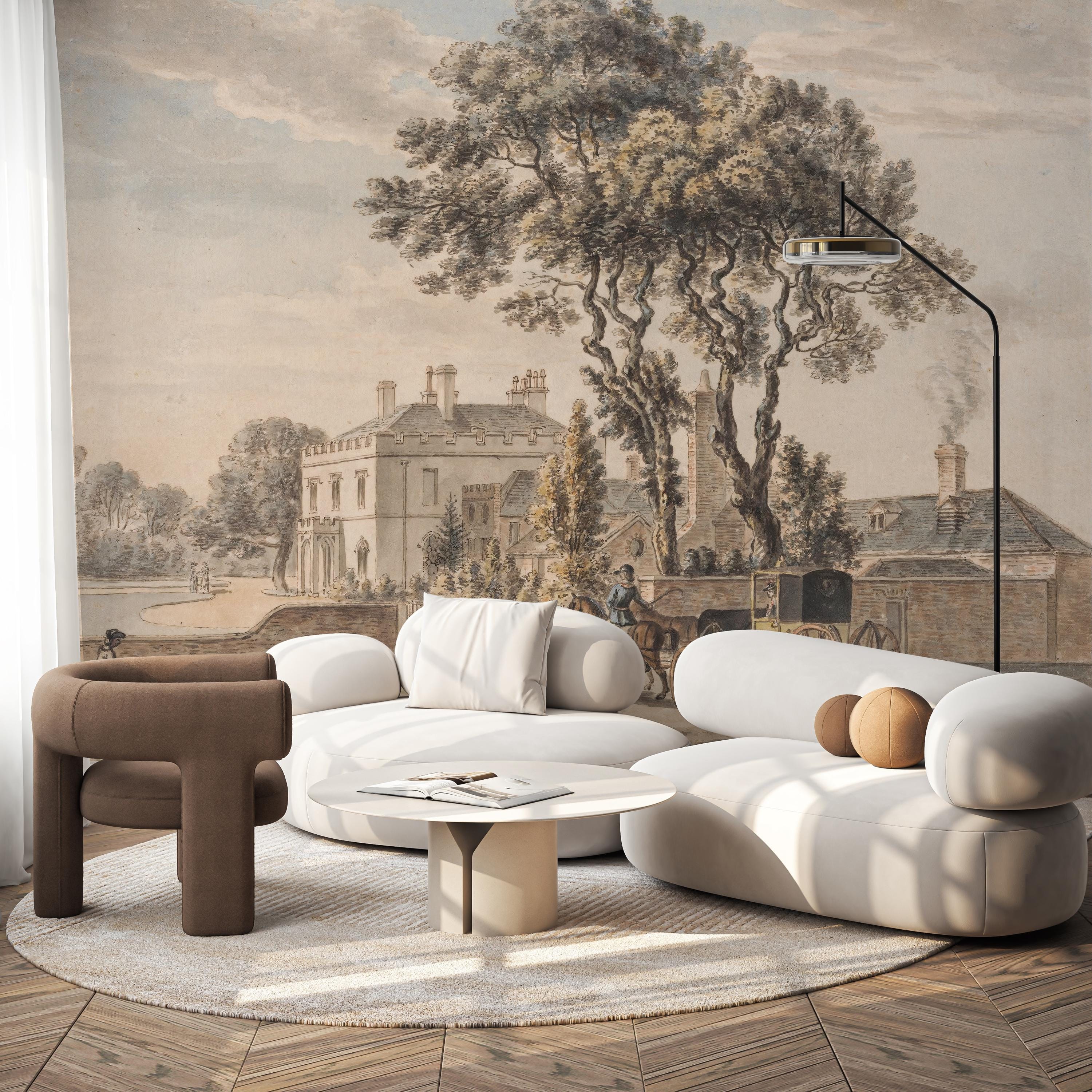 Vintage Landscape Wall Mural, Rural Horse Carriage Scenic Peel and ...