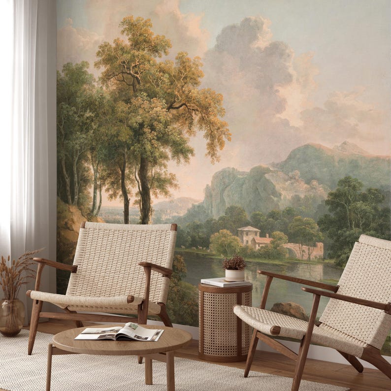 Rustic Forest Wall Mural: Panoramic Vintage Peel and Stick Wallpaper - Etsy