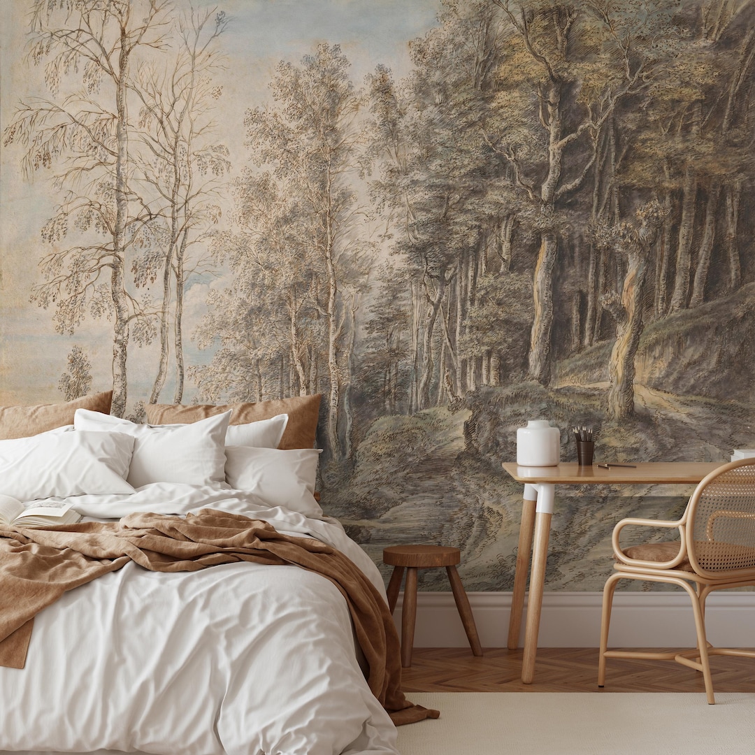 Landscape Tree Wallpaper, Forest Panoramic Vintage Peel and Stick Wall ...