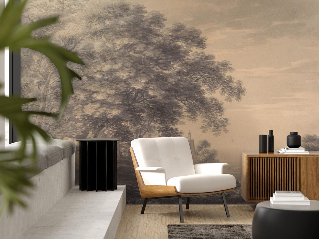 Vintage Panoramic Wall Mural, Rustic Forest Wallpaper, Nature Tree Wall ...