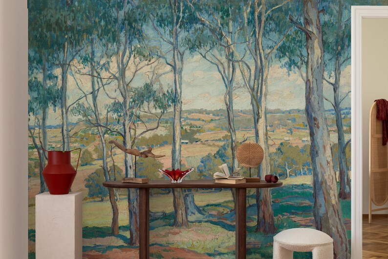 Forest Landscape Mural: Rural Painting Design Peel and Stick Wallpaper ...