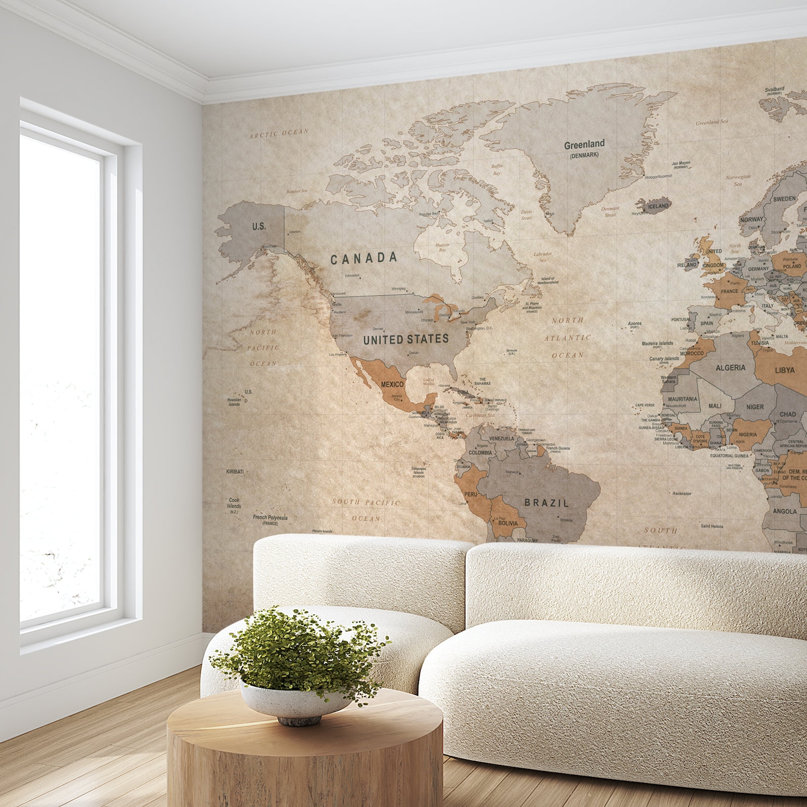Beige World Map Wallpaper World Map Wallpaper Office Wallpaper Self ...