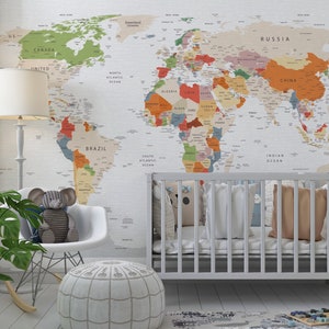 Colorful World Map Wallpaper Large World Map Wallpaper Wall Mural Self ...