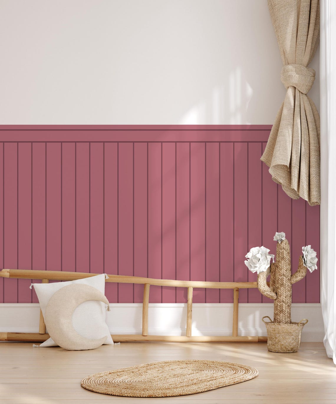 Rose Pink Wooden Panel Wallpaper: Peel and Stick Mural (H-125 Cm X W-65 ...