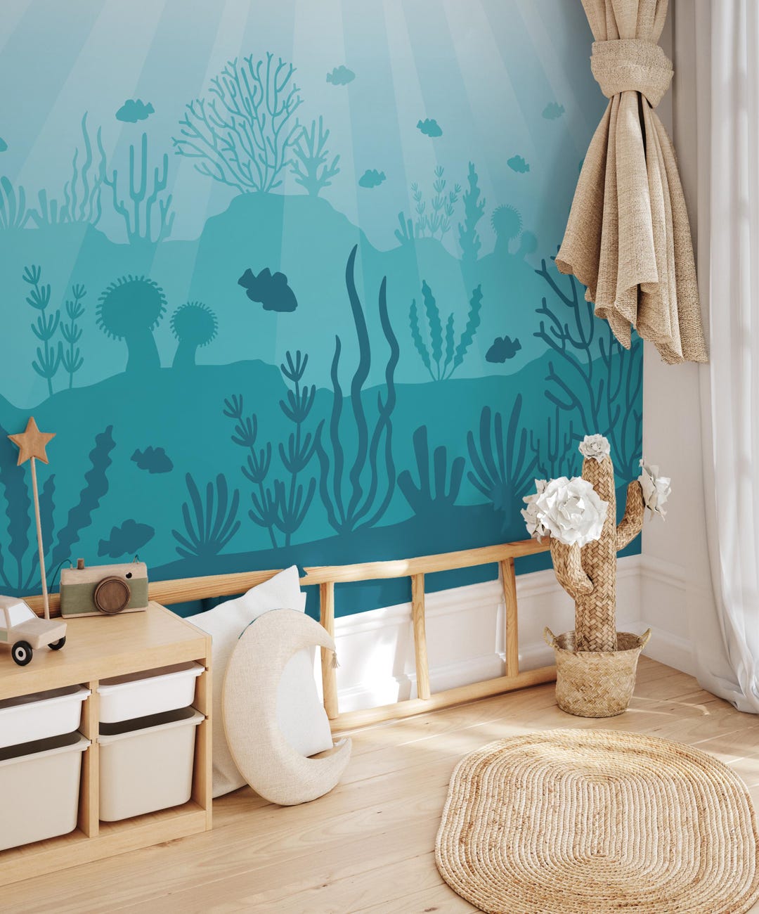 Ocean Nursery Mural: Sea Animals Wallpaper, Peel and Stick or ...