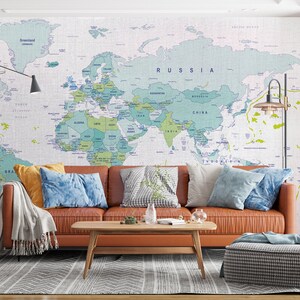Customized Large World Map Wallpaperworld Map Wallpaper World - Etsy