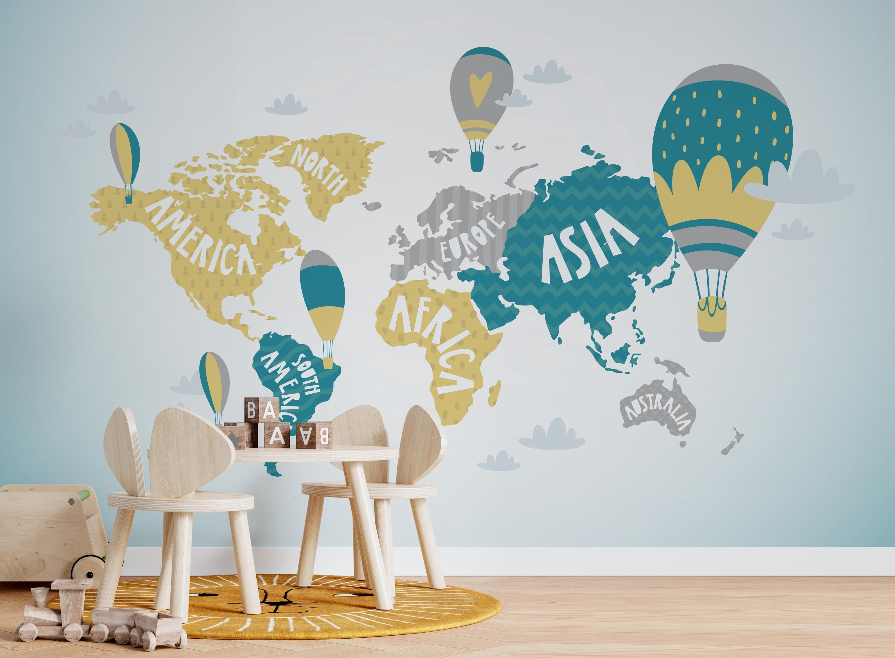 World Map Wallpaper, Geography Peel and Stick Wall Mural - Etsy