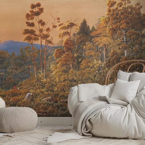 Rustic Forest Peel and Stick Wall Mural, Majestic Trees and Scenic ...