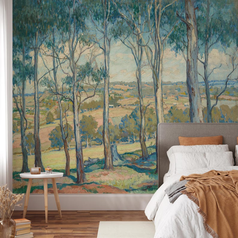 Forest Landscape Mural: Rural Painting Design Peel and Stick Wallpaper ...