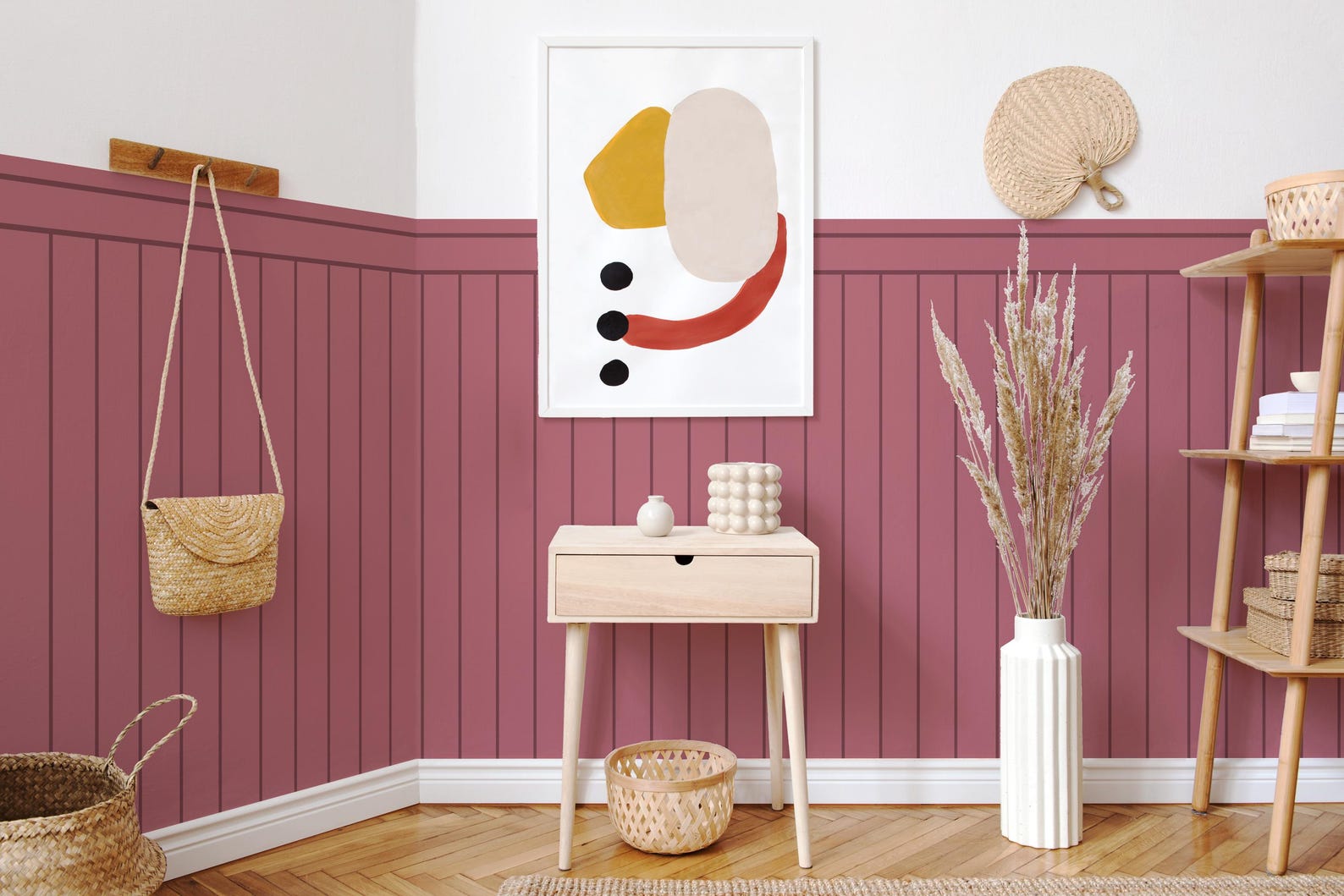 Rose Pink Wooden Panel Wallpaper: Peel and Stick Mural (H-125 Cm X W-65 ...