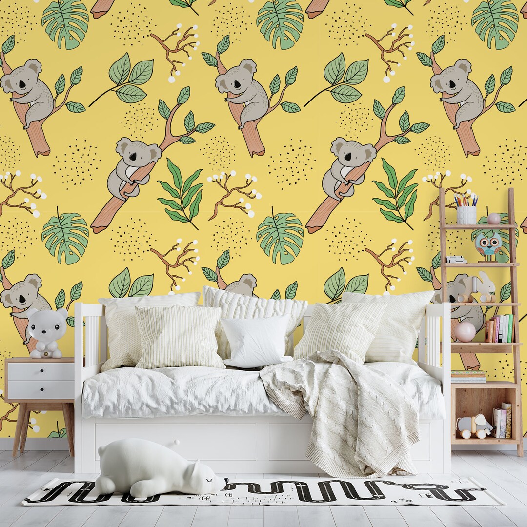Yellow Nursery Wallpaper Cute Koala Wallpaper Kids Wallpaper Self ...