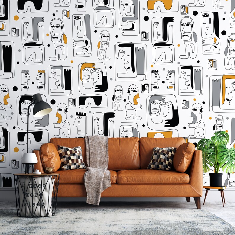 White Background / Line Art Face Wallpaper / Abstract Art / | Etsy