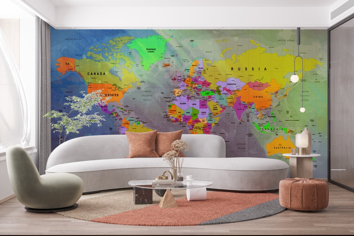 Customized Large World Map Wallpaper World Map World Map - Etsy