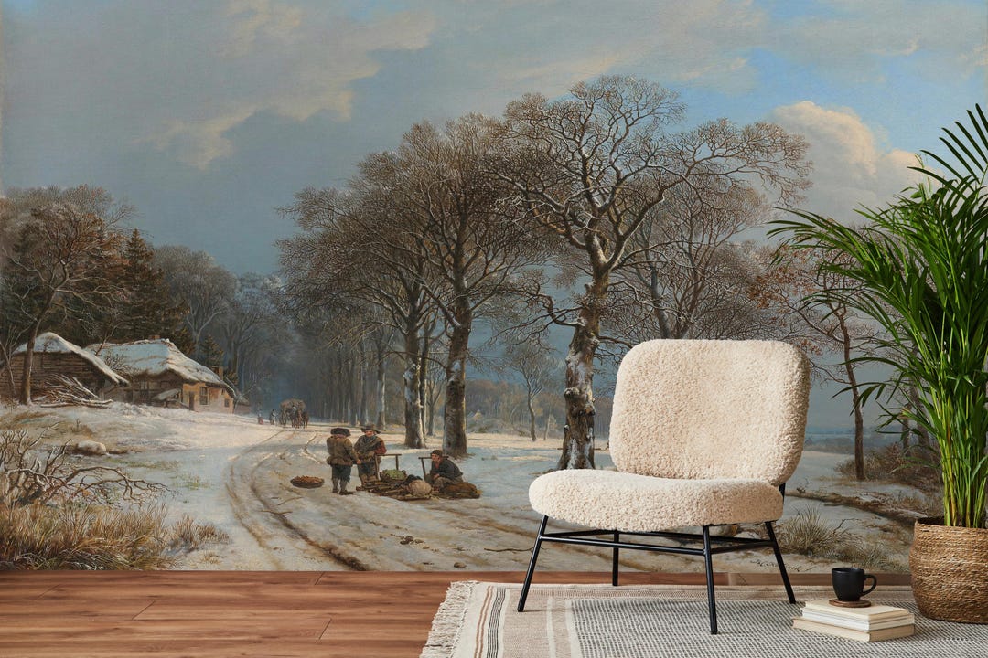 Winter Tree Peel and Stick Wallpaper, Vintage Art Mural by Koekkoek ...