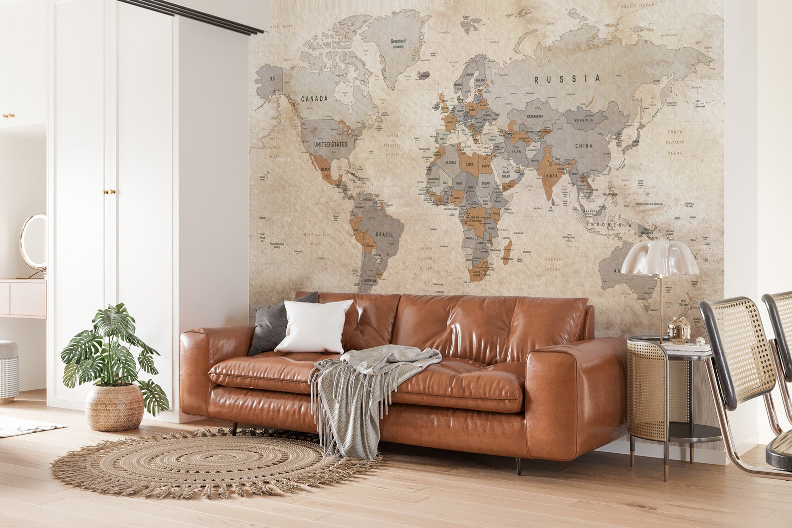 Beige World Map Wallpaper World Map Wallpaper Office Wallpaper Self ...