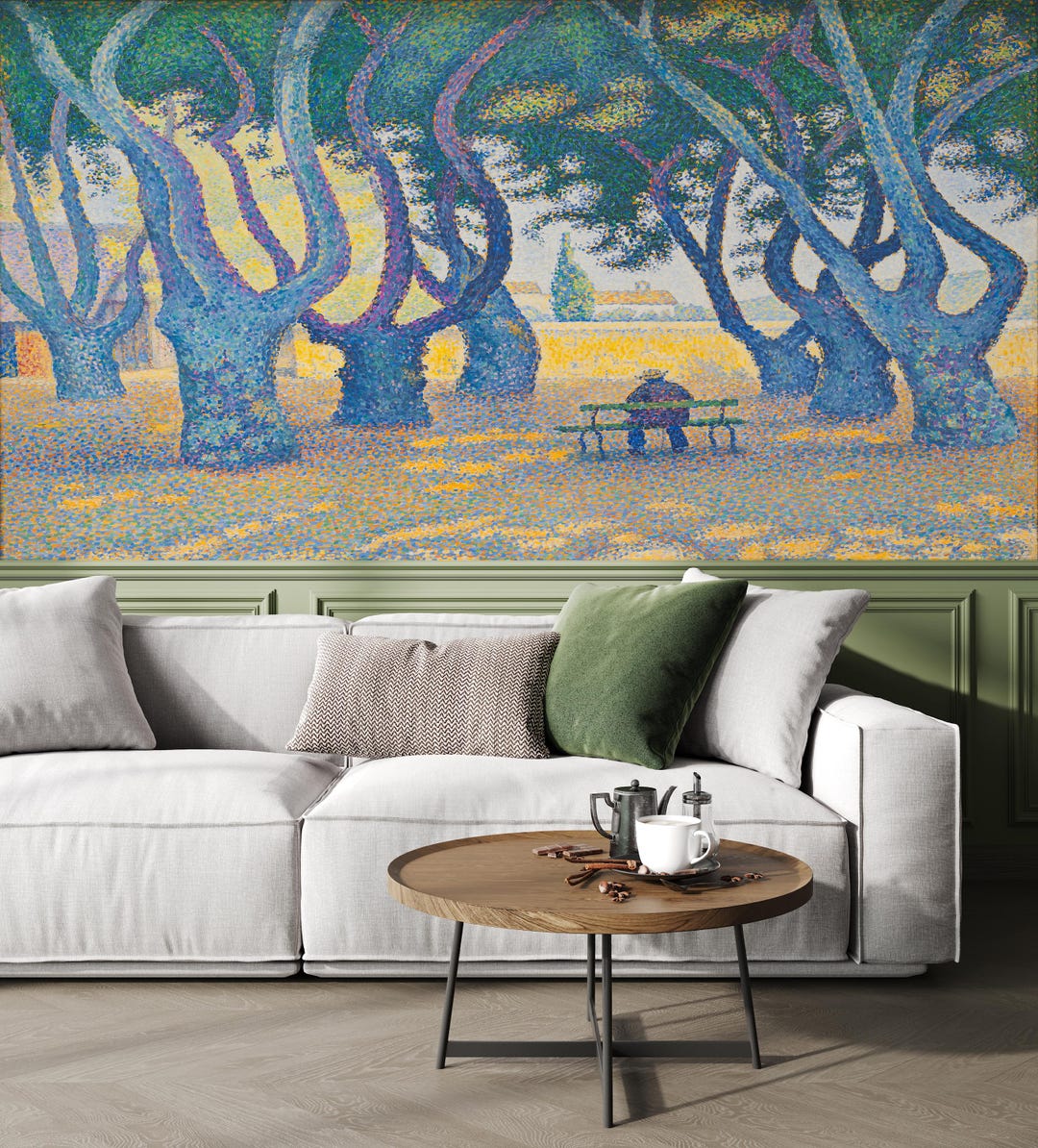 Vintage Landscape Wall Mural, Colorful Forest Panoramic Wallpaper, Paul ...
