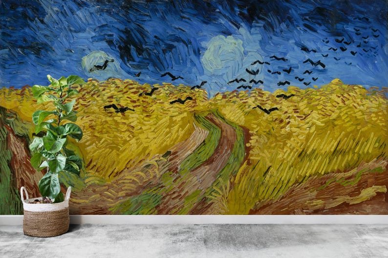 Vintage Van Gogh Wallpaper, Wheatfield With Crows Peel and Stick Wall ...
