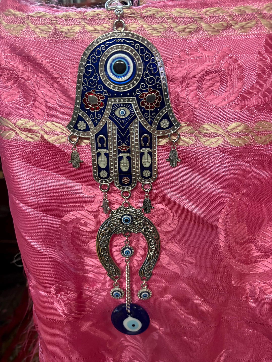 Large Handmade Khamsa Wall Decor With Turkish Evil Eye Horseshoe ...