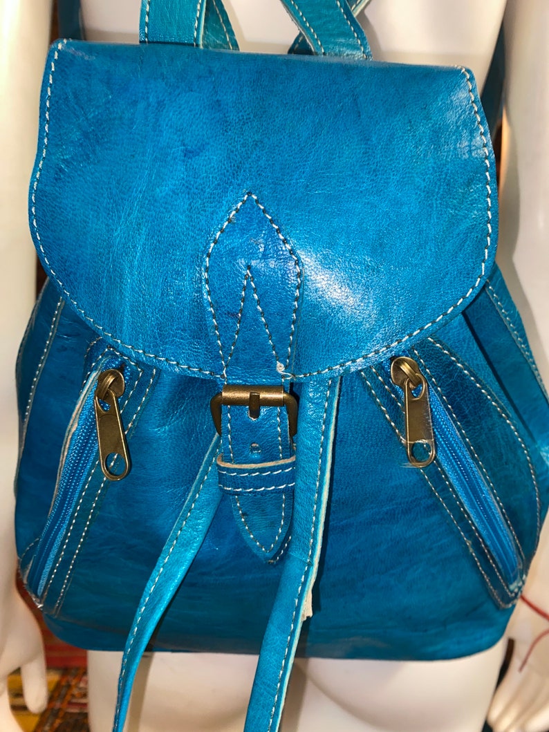 Moroccan Leather Backpack Turquoise Genuine Leather Backpack - Etsy