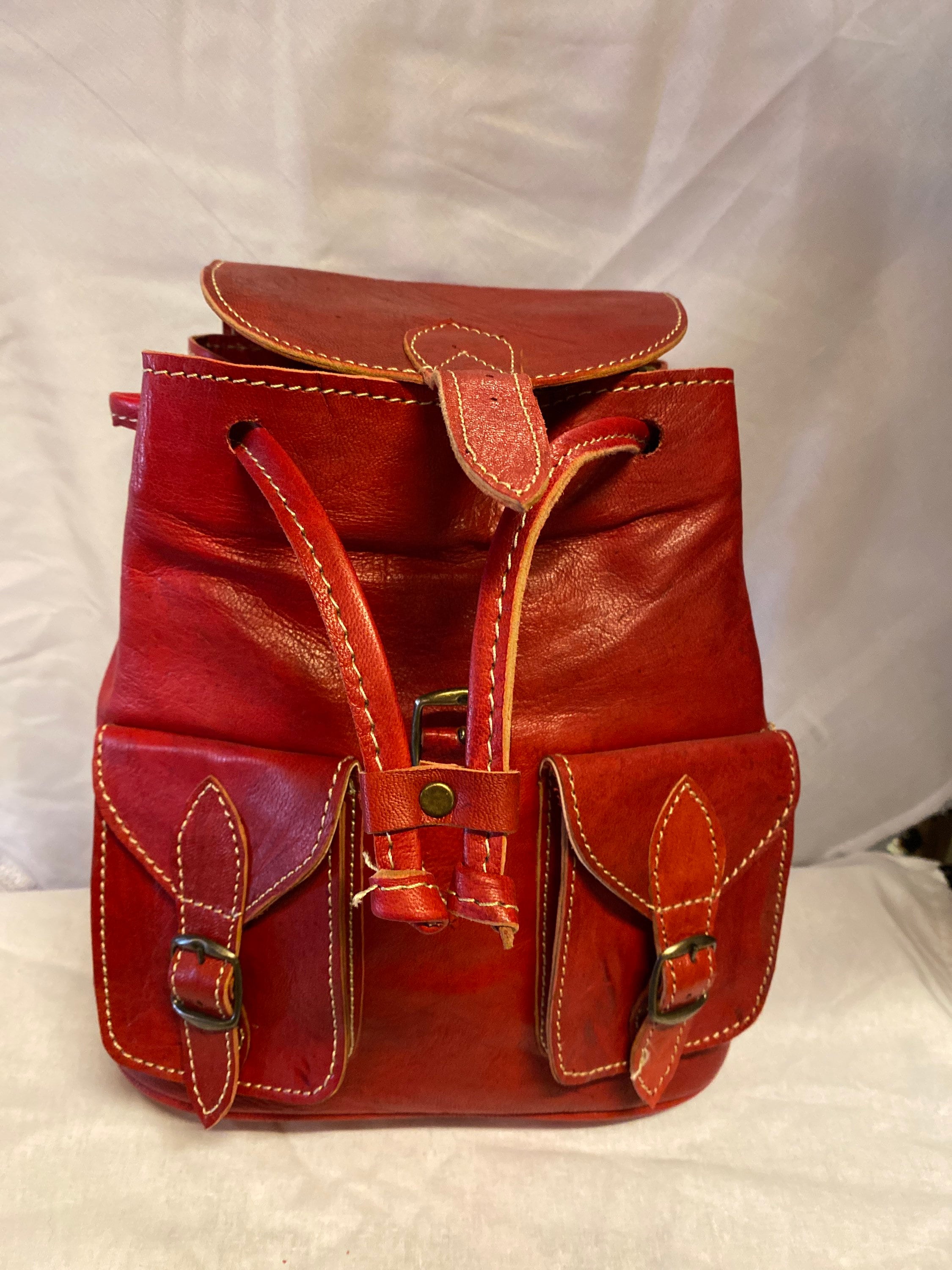 Moroccan Leather Backpack Small Red Genuine Leather Backpack | Etsy